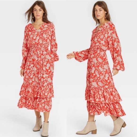 Universal Thread | Dresses | Universal Thread Redorange Floral Midi ...